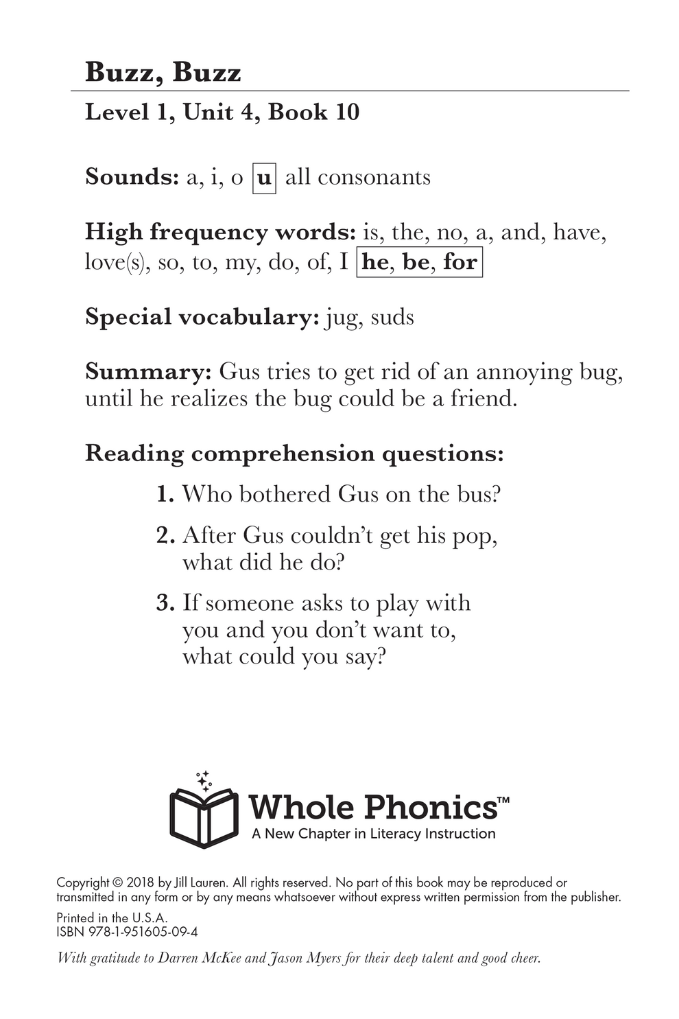 Buzz Buzz, short u – Whole Phonics™