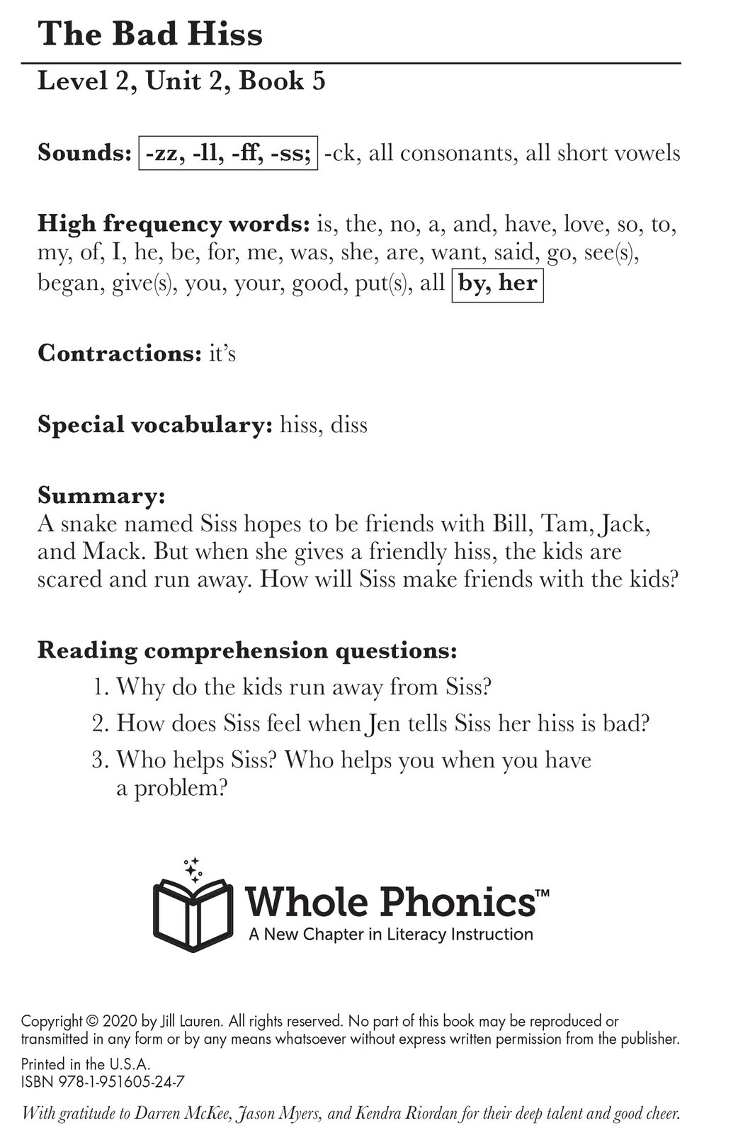 Level 2 – Unit 2: -zz, -ll, -ff, -ss – Whole Phonics™